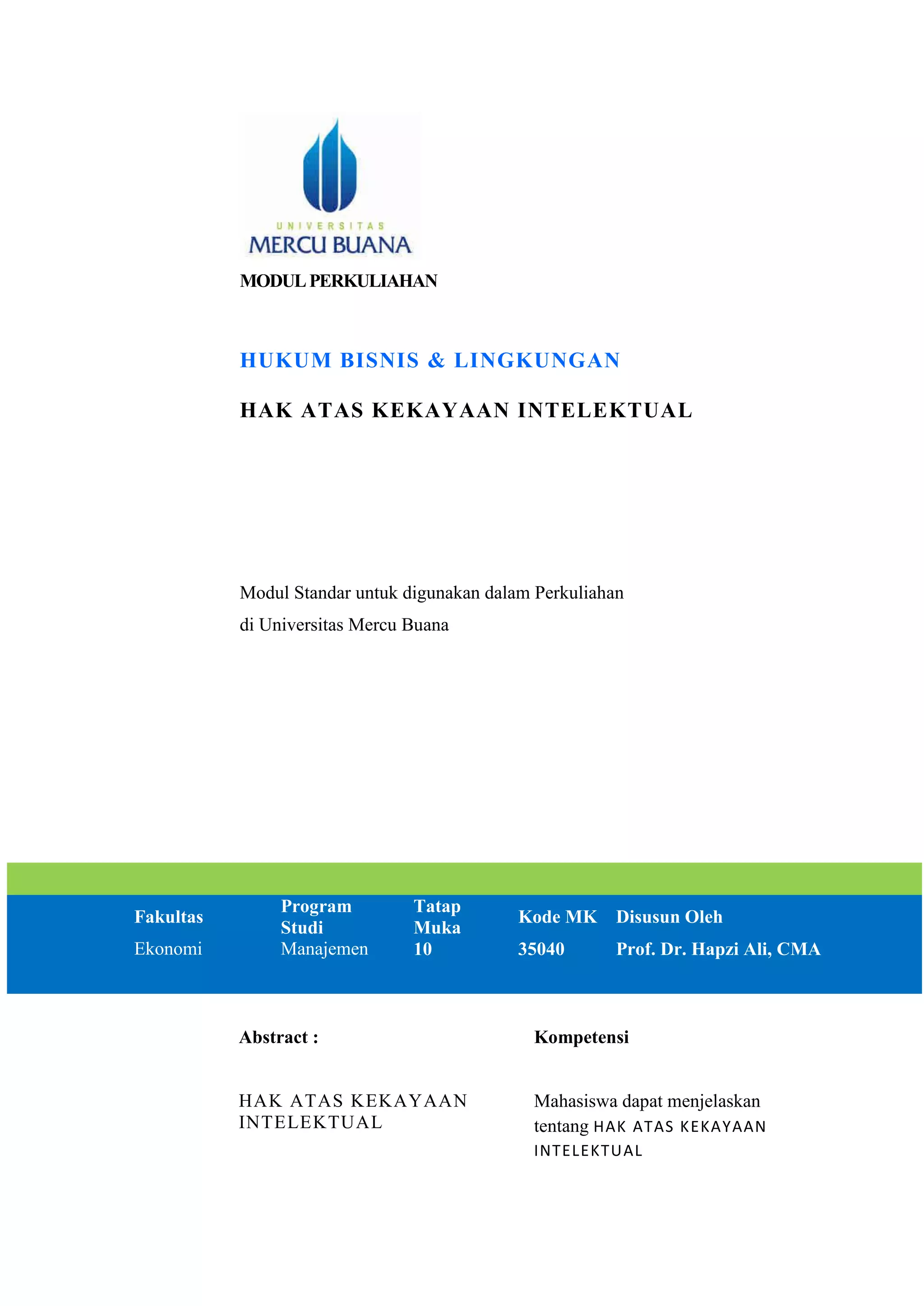 HBL13. MUhammad Rizal Ramadhan, hapzi ali, modul 13 hbl, hak atas kekayaan intelektual ...