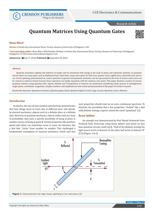 Quantum Matrices Using Quantum Gates | PDF