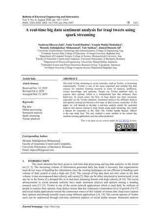 A real-time big data sentiment analysis for iraqi tweets using spark streaming | PDF | Social ...