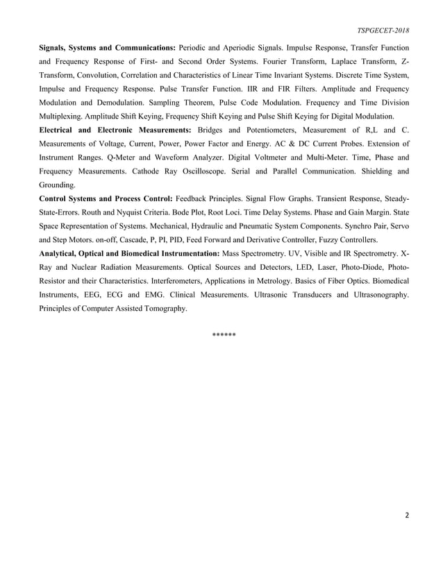 TS PGECET Instrumentation 2018 Syllabus | PDF
