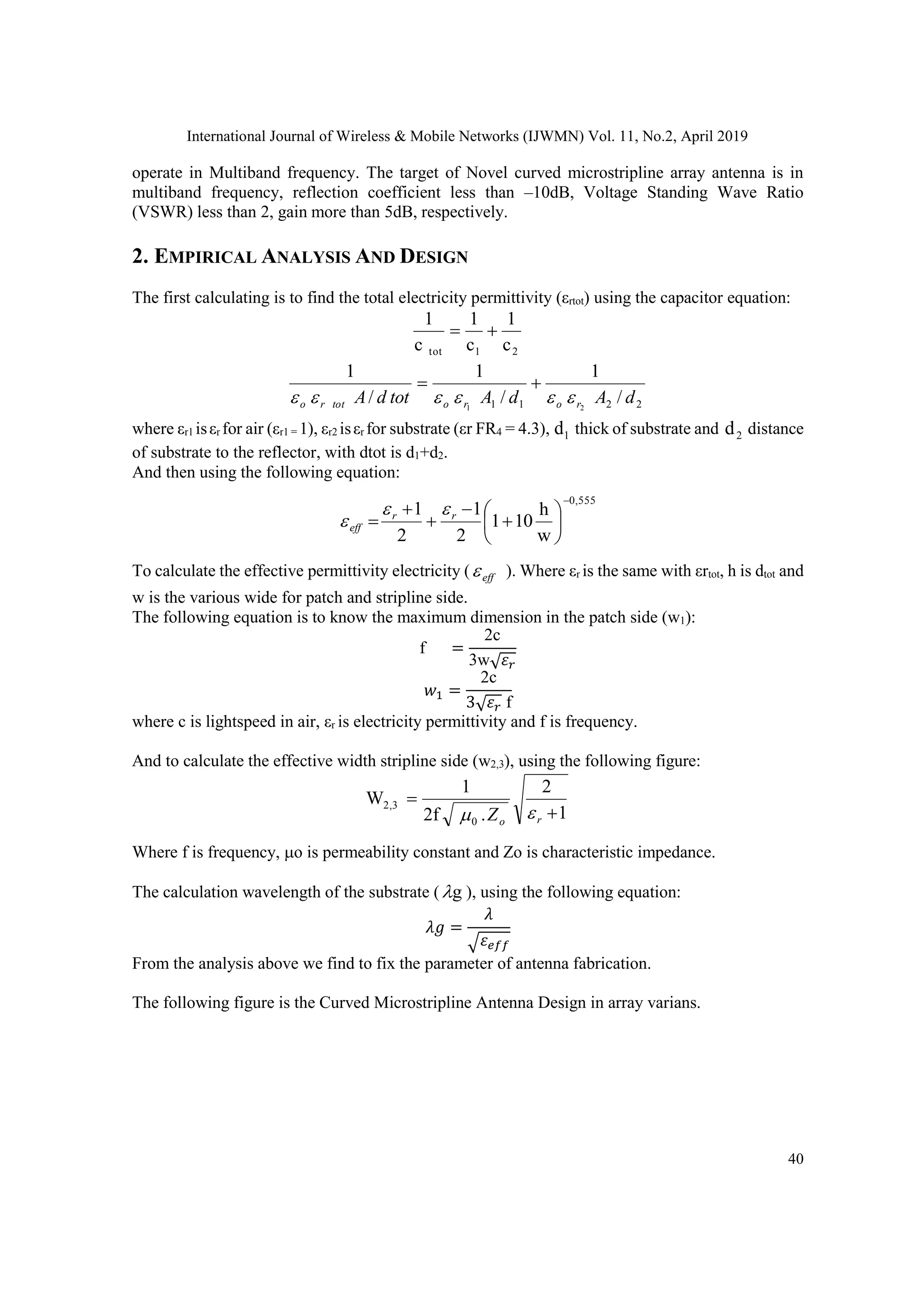 WIDTH FEEDING STRIPLINE OPTIMISE OF CURVED MICROSTRIPLINE ARRAY VARIANS ANTENNA IN MULTIBAND ...
