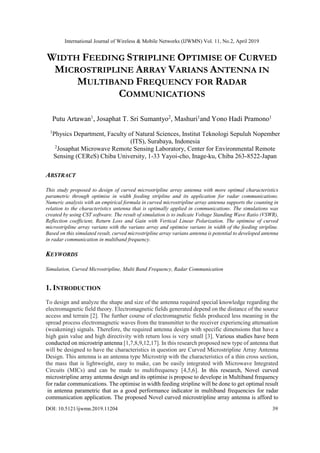 WIDTH FEEDING STRIPLINE OPTIMISE OF CURVED MICROSTRIPLINE ARRAY VARIANS ...