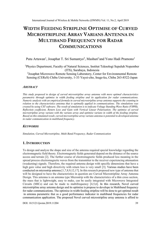 WIDTH FEEDING STRIPLINE OPTIMISE OF CURVED MICROSTRIPLINE ARRAY VARIANS ANTENNA IN MULTIBAND ...