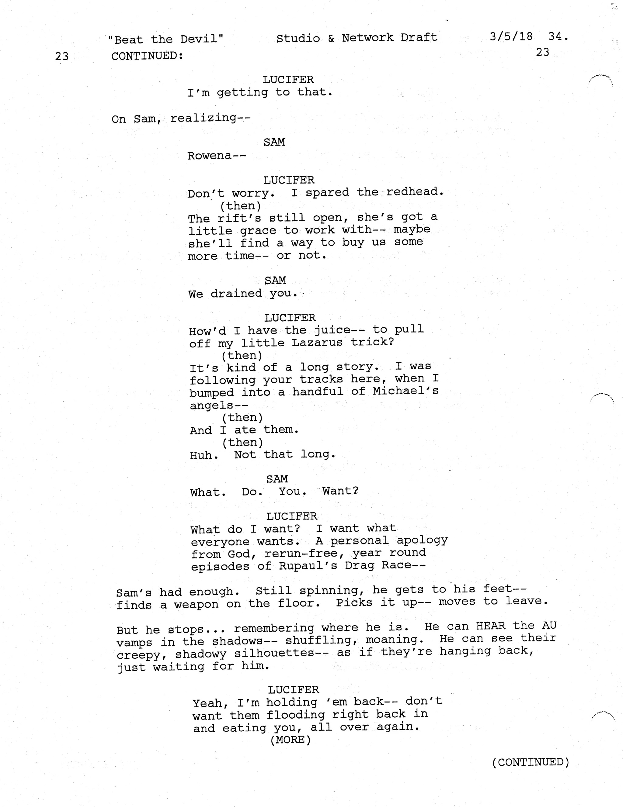 Supernatural 13.21 Beat The Devil Script | PDF