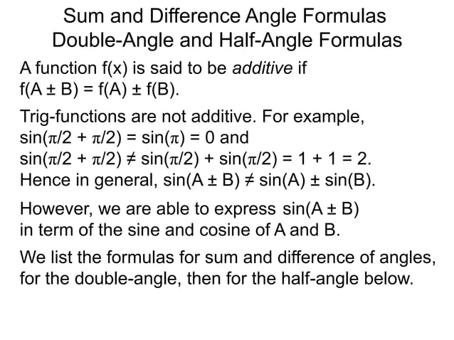 13. sum and double half-angle formulas-x | PPTX