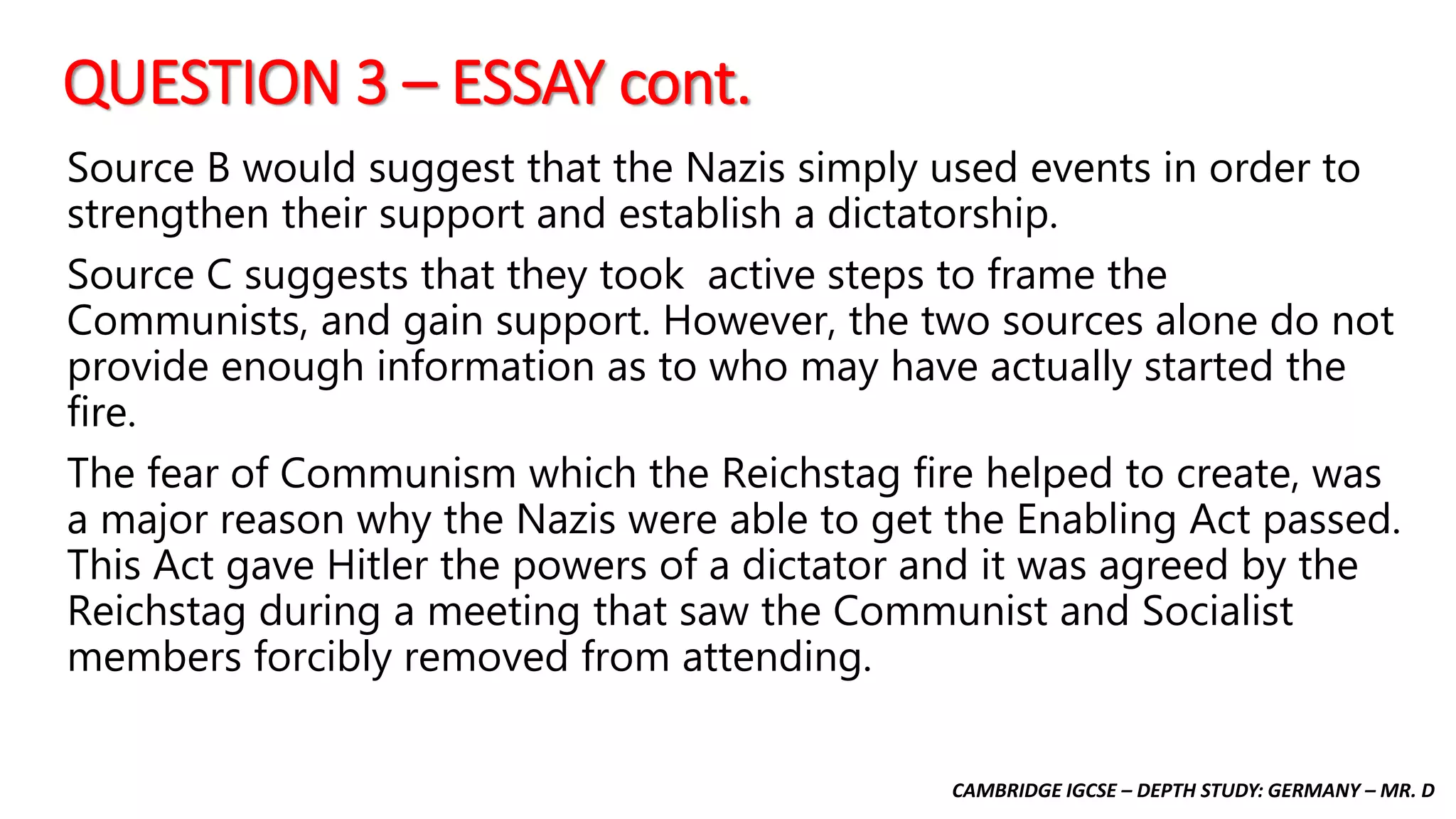 HISTORY IGCSE CONTENT - 20TH CENTURY OPTION - DEPTH STUDY GERMANY ...