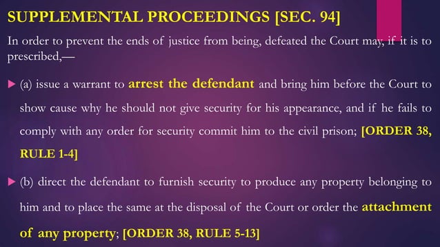 Supplemental proceedings (sec. 94 95) CPC,1908 | PPTX | Law