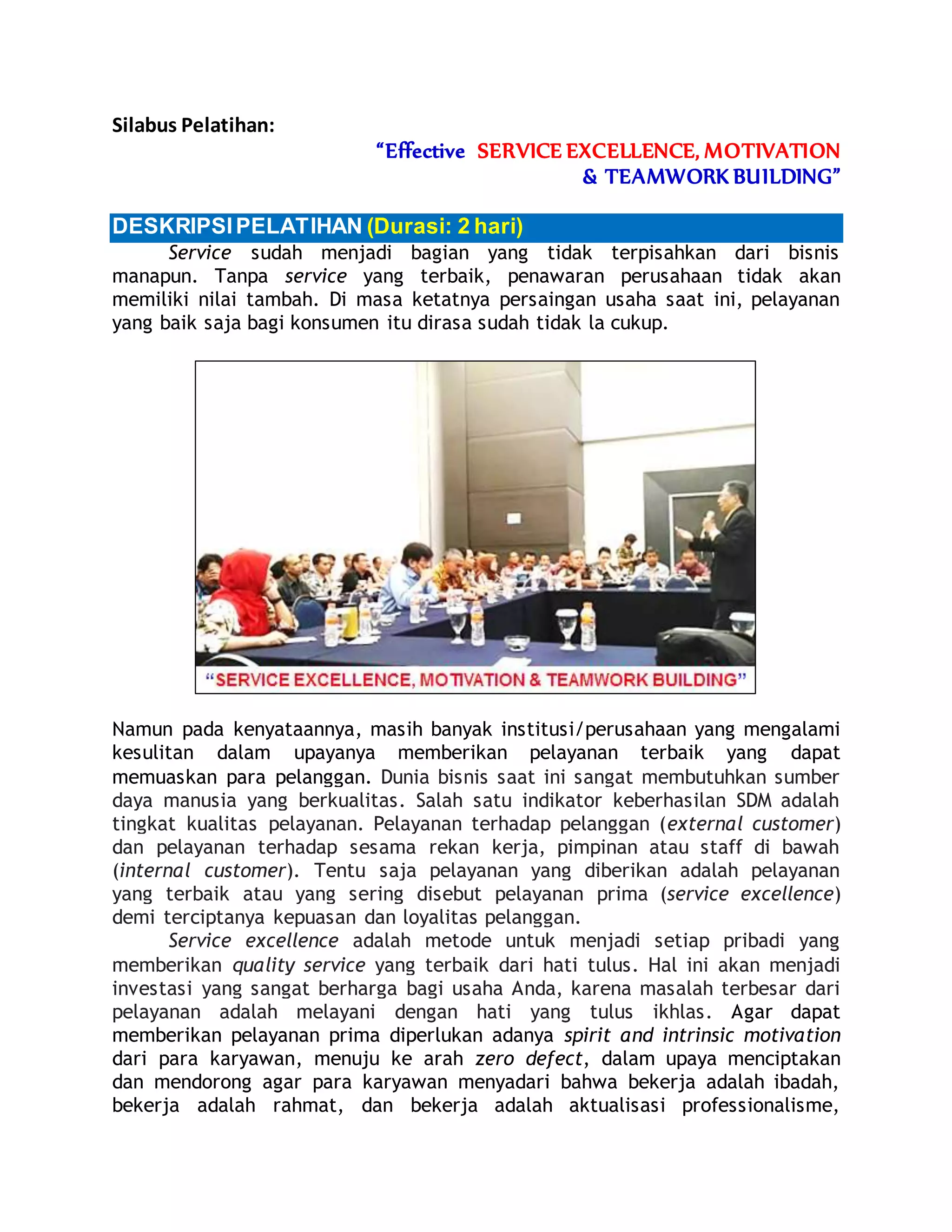 “Effective SERVICE EXCELLENCE, MOTIVATION & TEAMWORK BUILDING” | DOCX