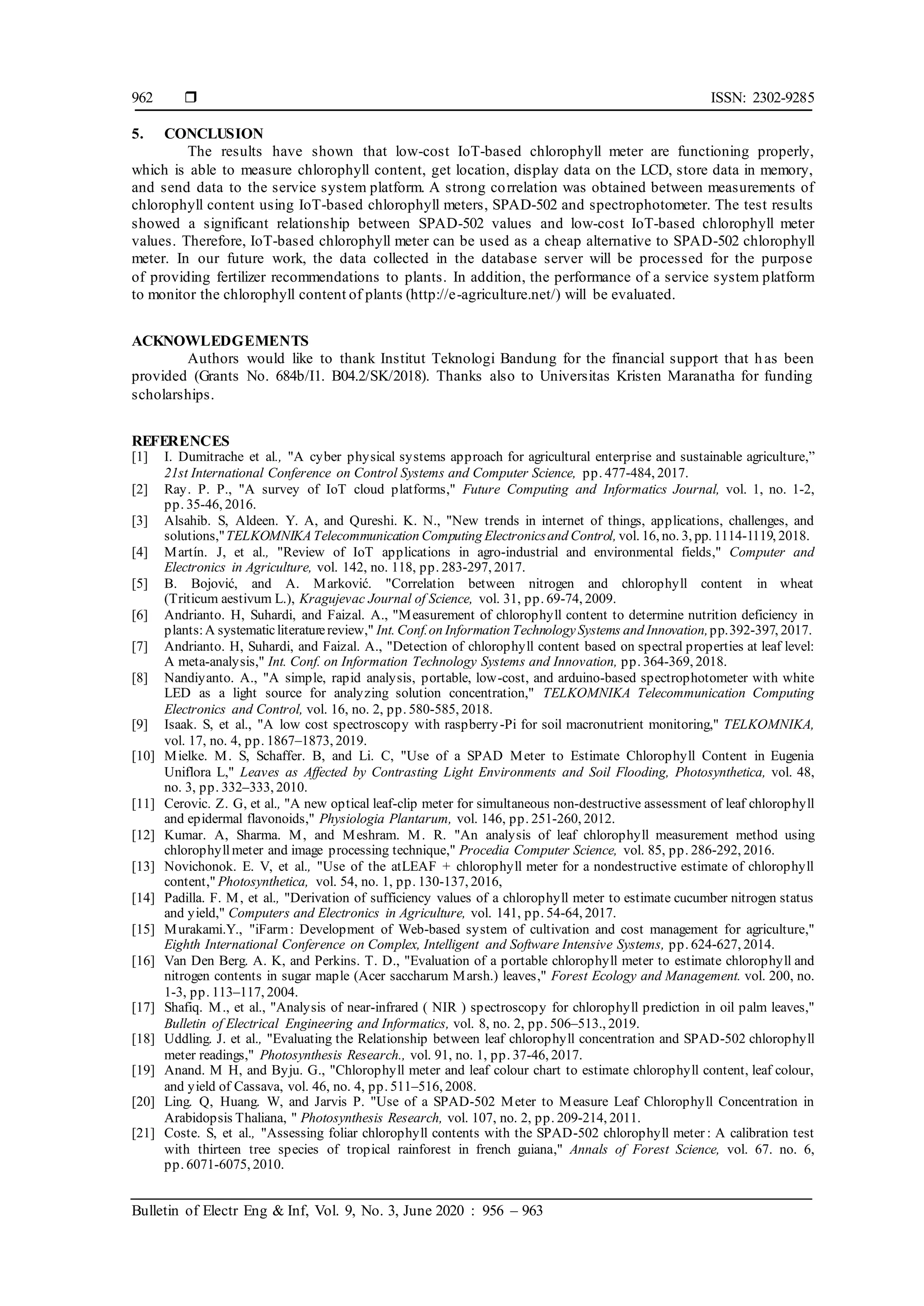 Performance evaluation of low-cost IoT based chlorophyll meter | PDF