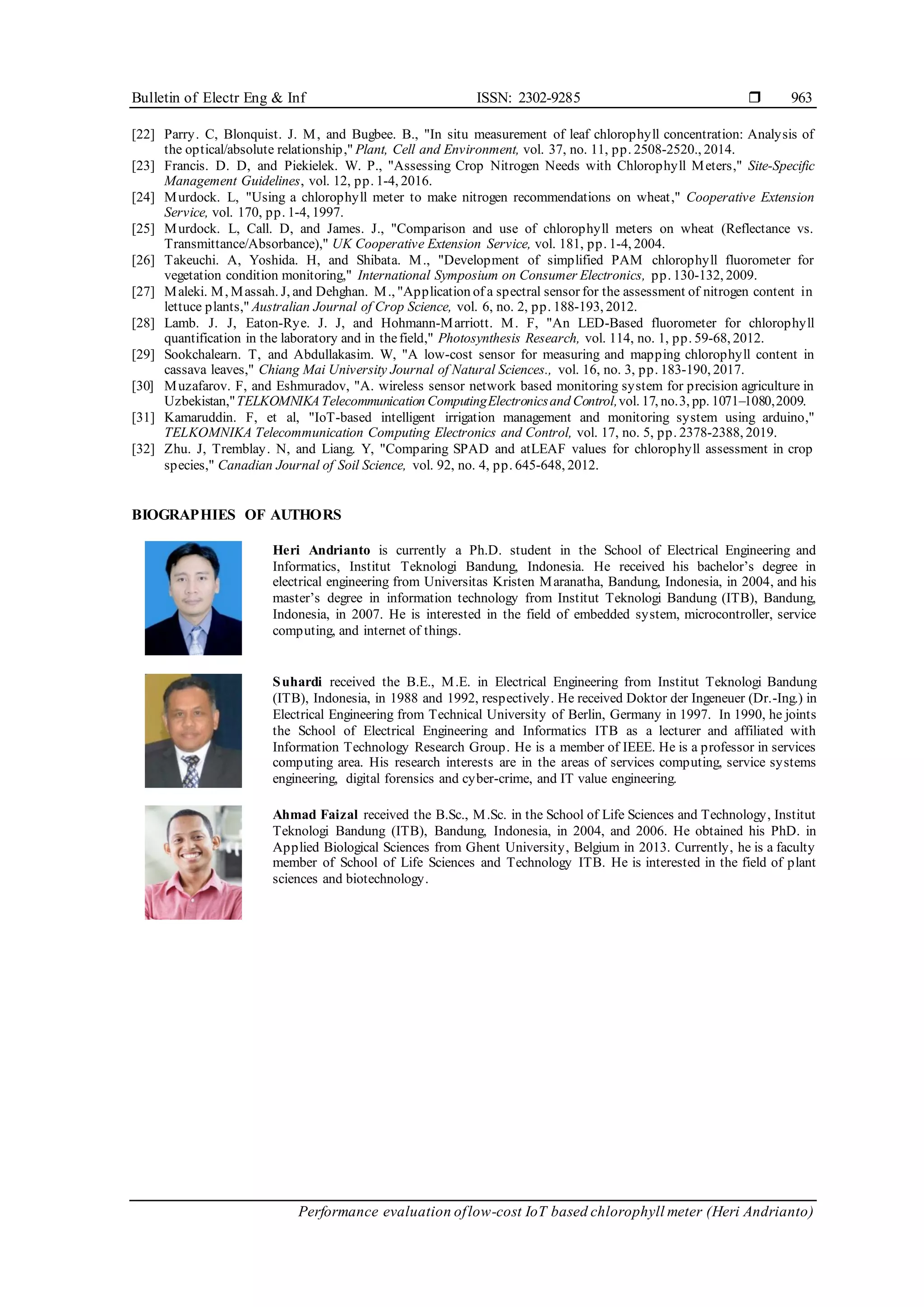 Performance evaluation of low-cost IoT based chlorophyll meter | PDF