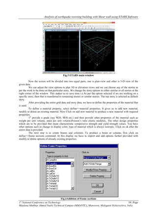 Analysis of earthquake resisting building with Shear wall using ETABS Software | PDF