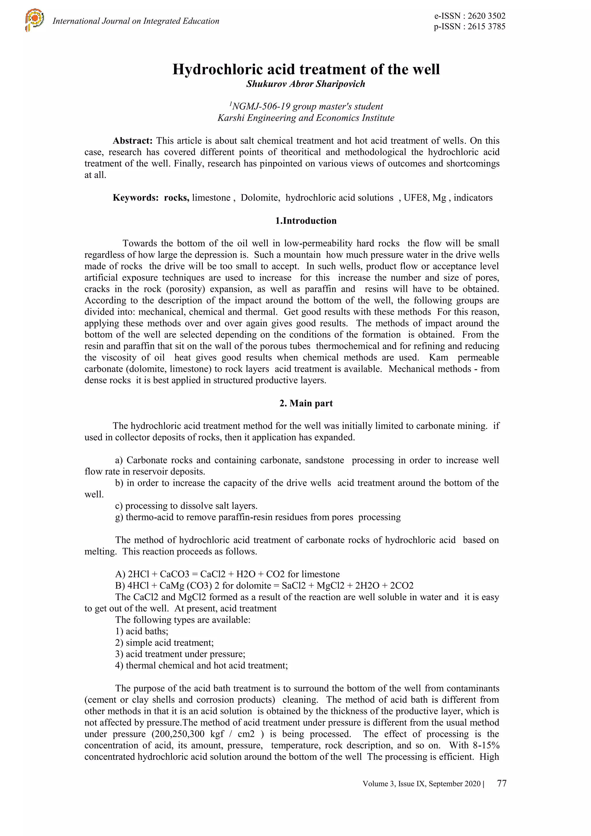 Hydrochloric acid treatment of the well | PDF