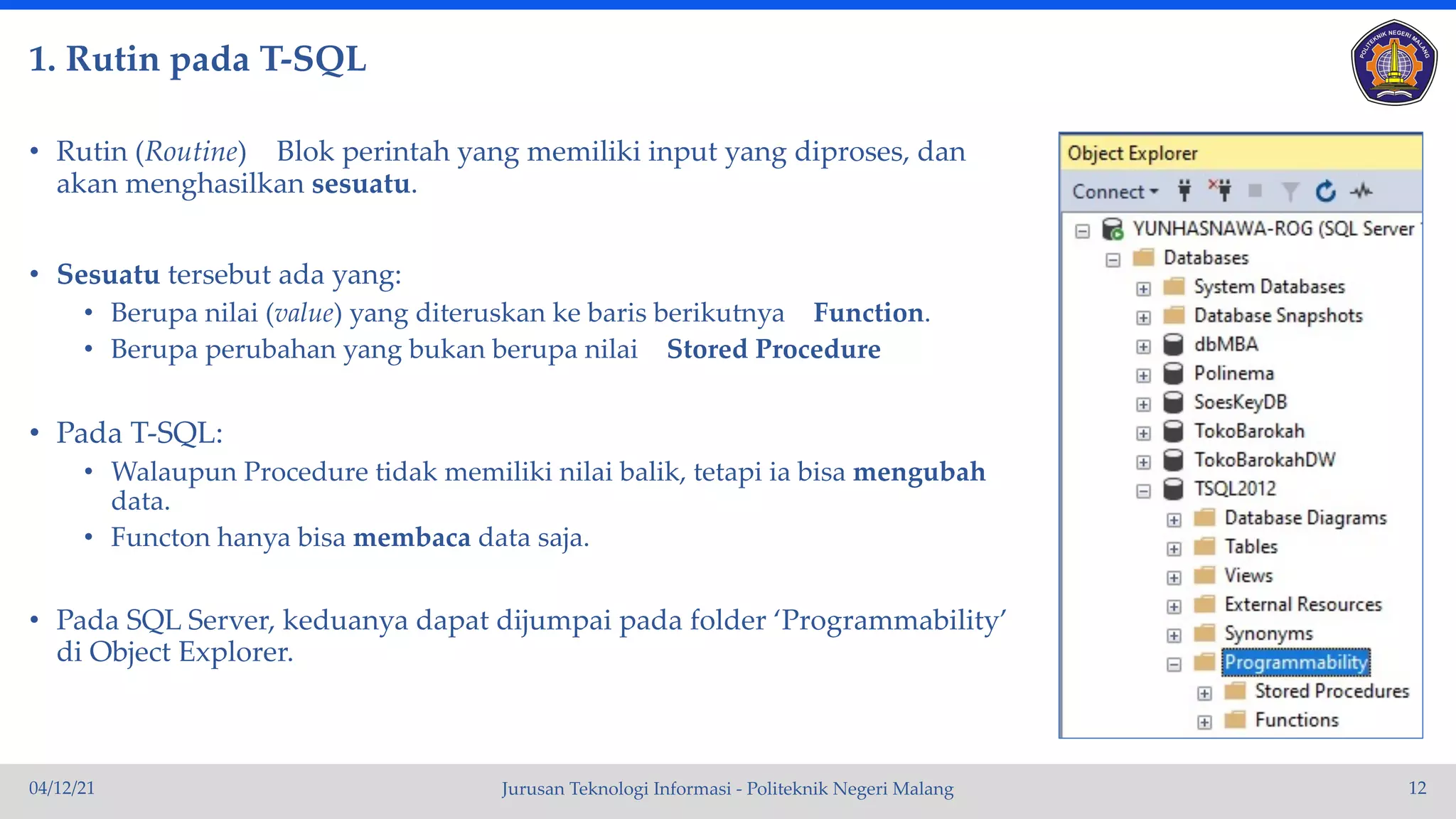 Pemrograman dengan Transact SQL Bagian-1 | PDF