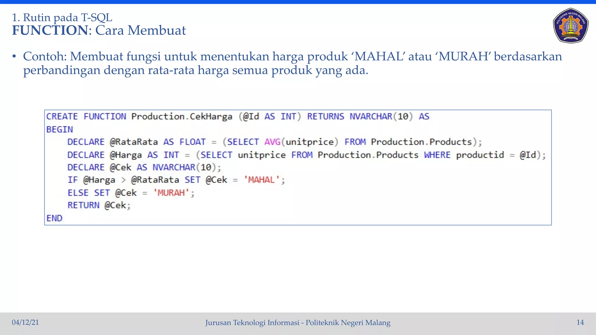Pemrograman dengan Transact SQL Bagian-1 | PDF