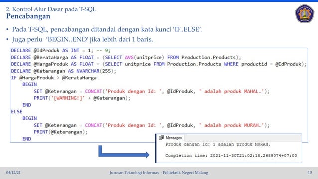 Pemrograman dengan Transact SQL Bagian-1 | PDF