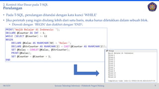 Pemrograman dengan Transact SQL Bagian-1 | PDF