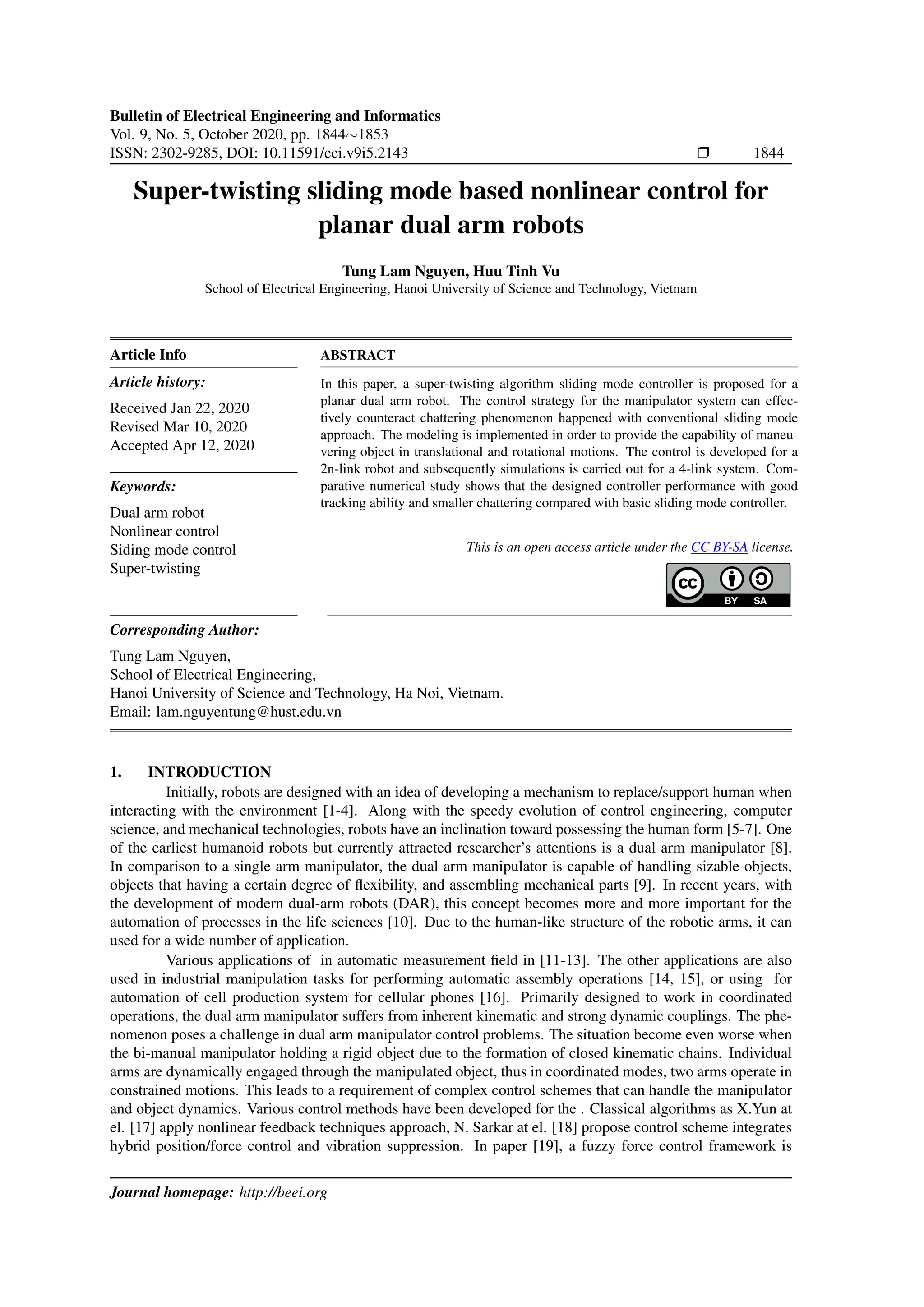Super Twisting Sliding Mode Based Nonlinear Control For Planar Dual Arm Robots Pdf