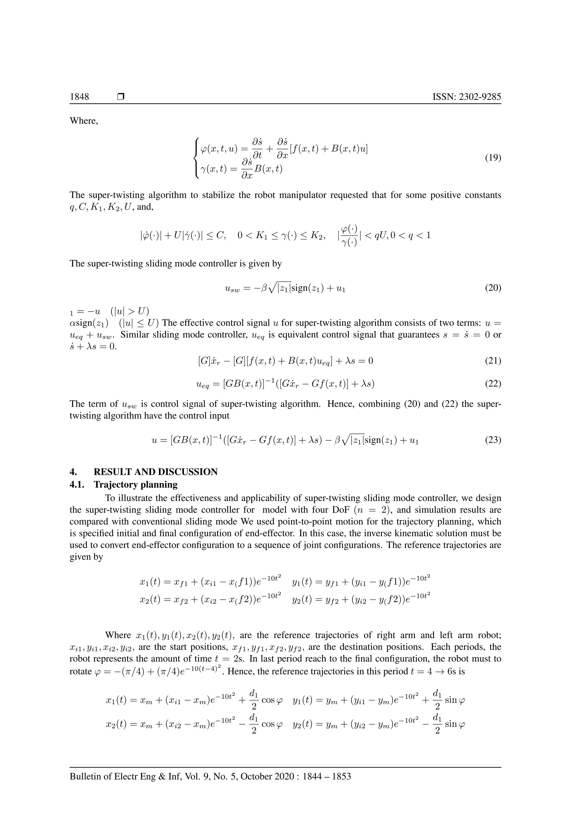 Super Twisting Sliding Mode Based Nonlinear Control For Planar Dual Arm Robots Pdf
