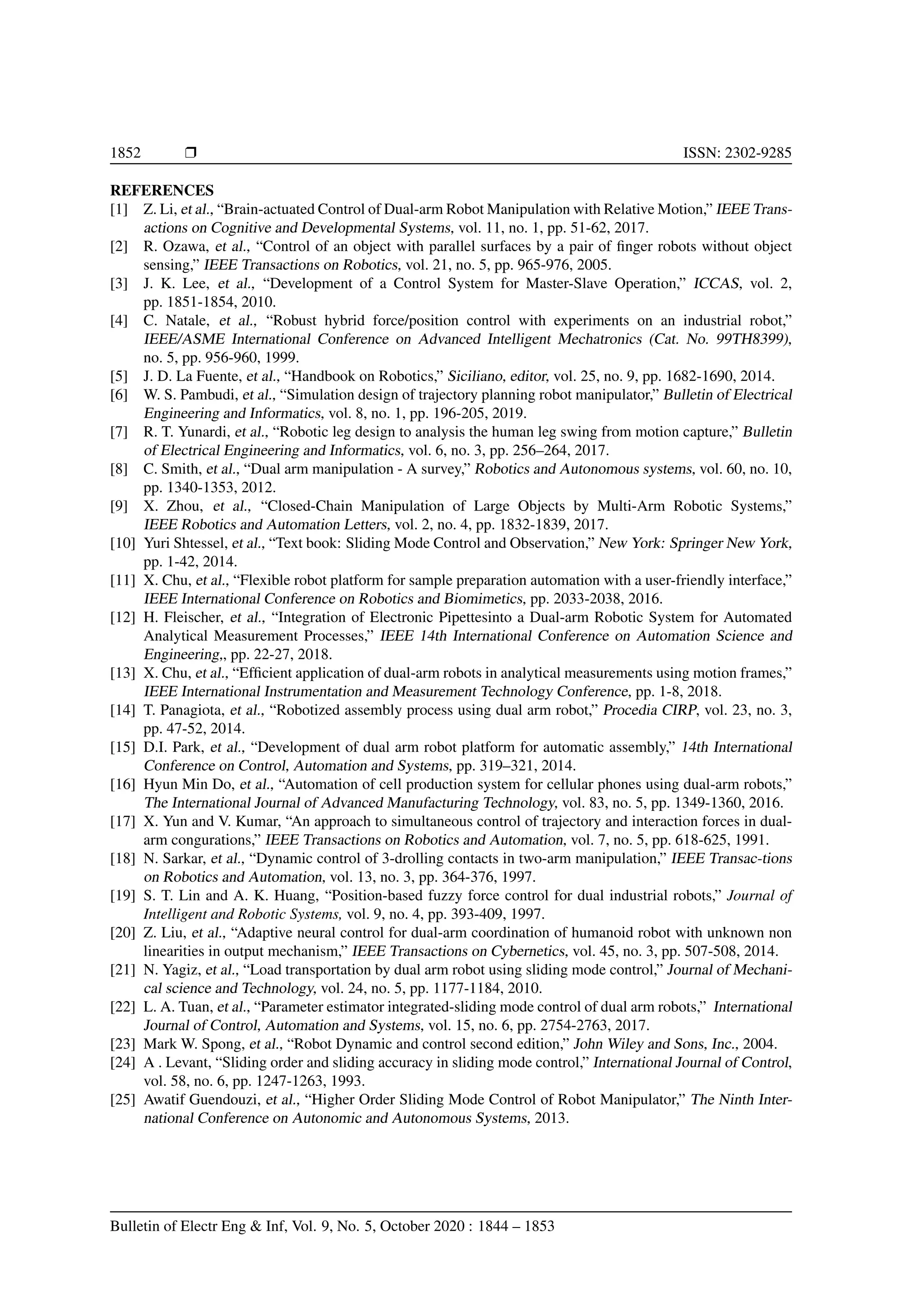Super-twisting sliding mode based nonlinear control for planar dual arm ...