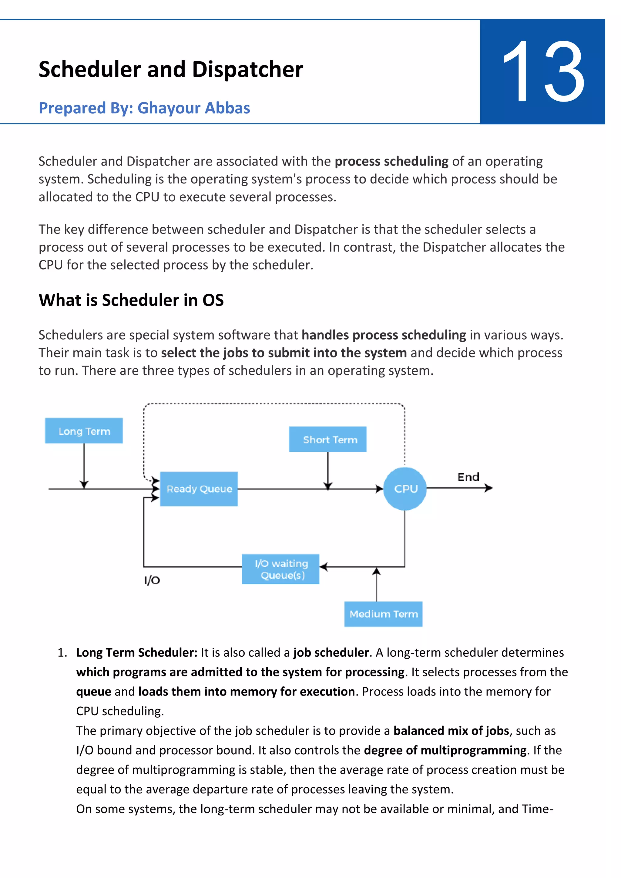 CSI-503 - 13. Scheduler and Dispatcher | PDF | Operating Systems | Computer Software and ...