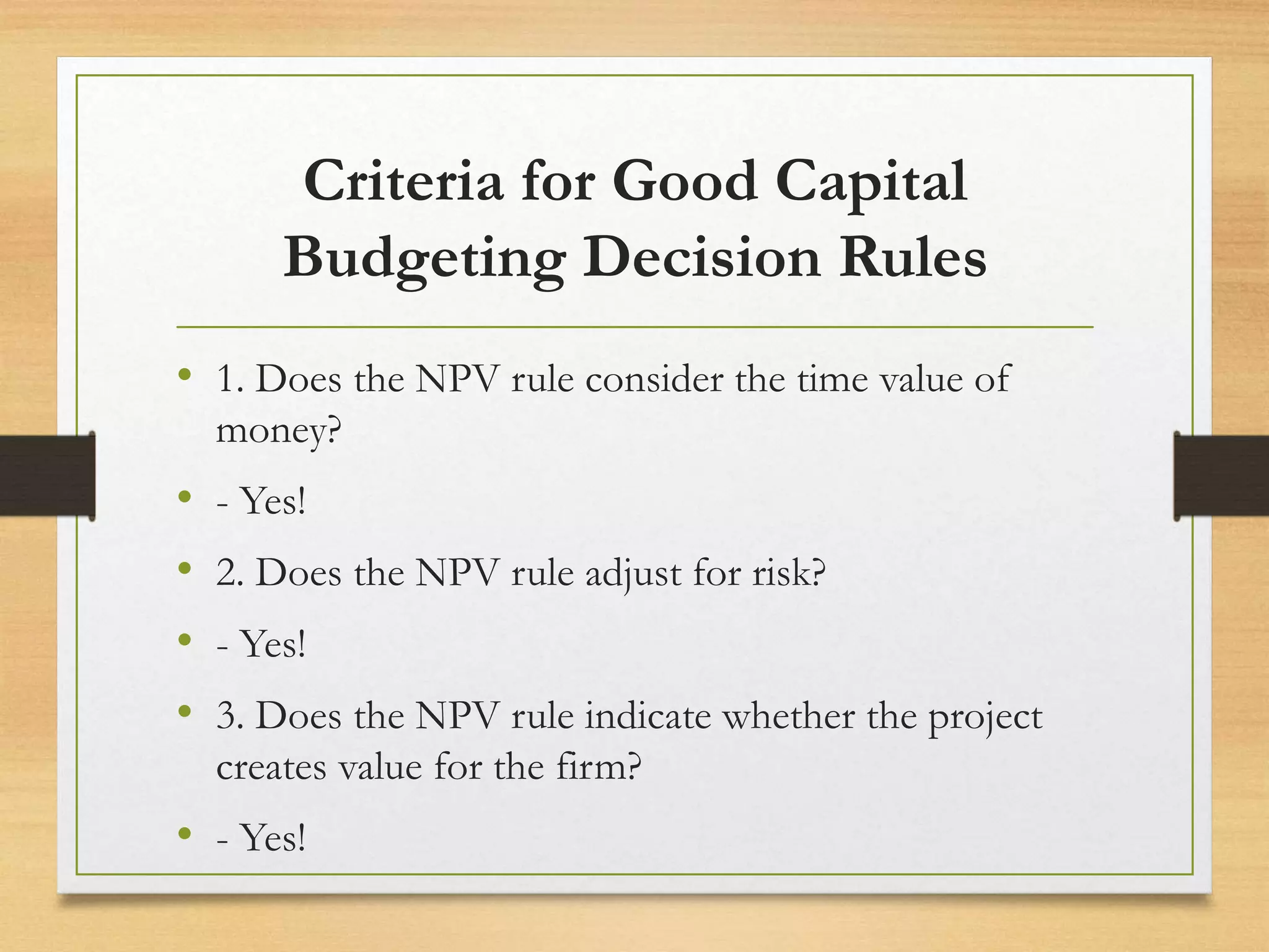 13. NPV rule, cash flow calculations, discount rates in Capital ...