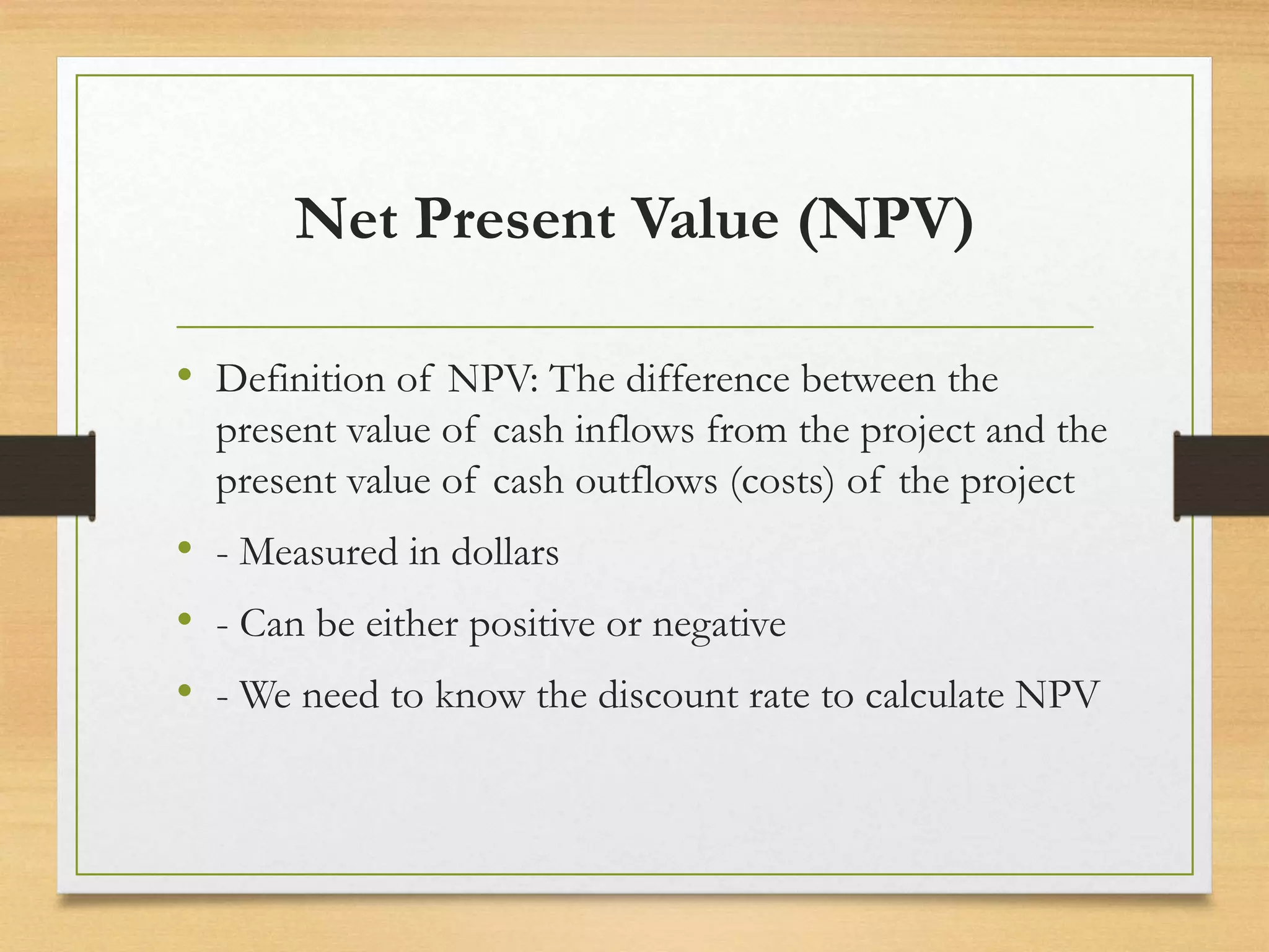 13. NPV rule, cash flow calculations, discount rates in Capital ...