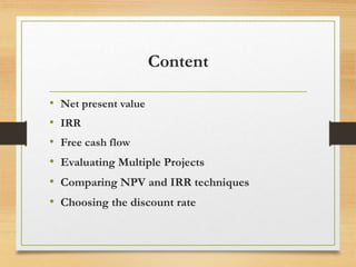 13. NPV rule, cash flow calculations, discount rates in Capital ...