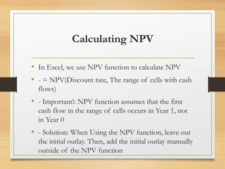 13. NPV rule, cash flow calculations, discount rates in Capital ...