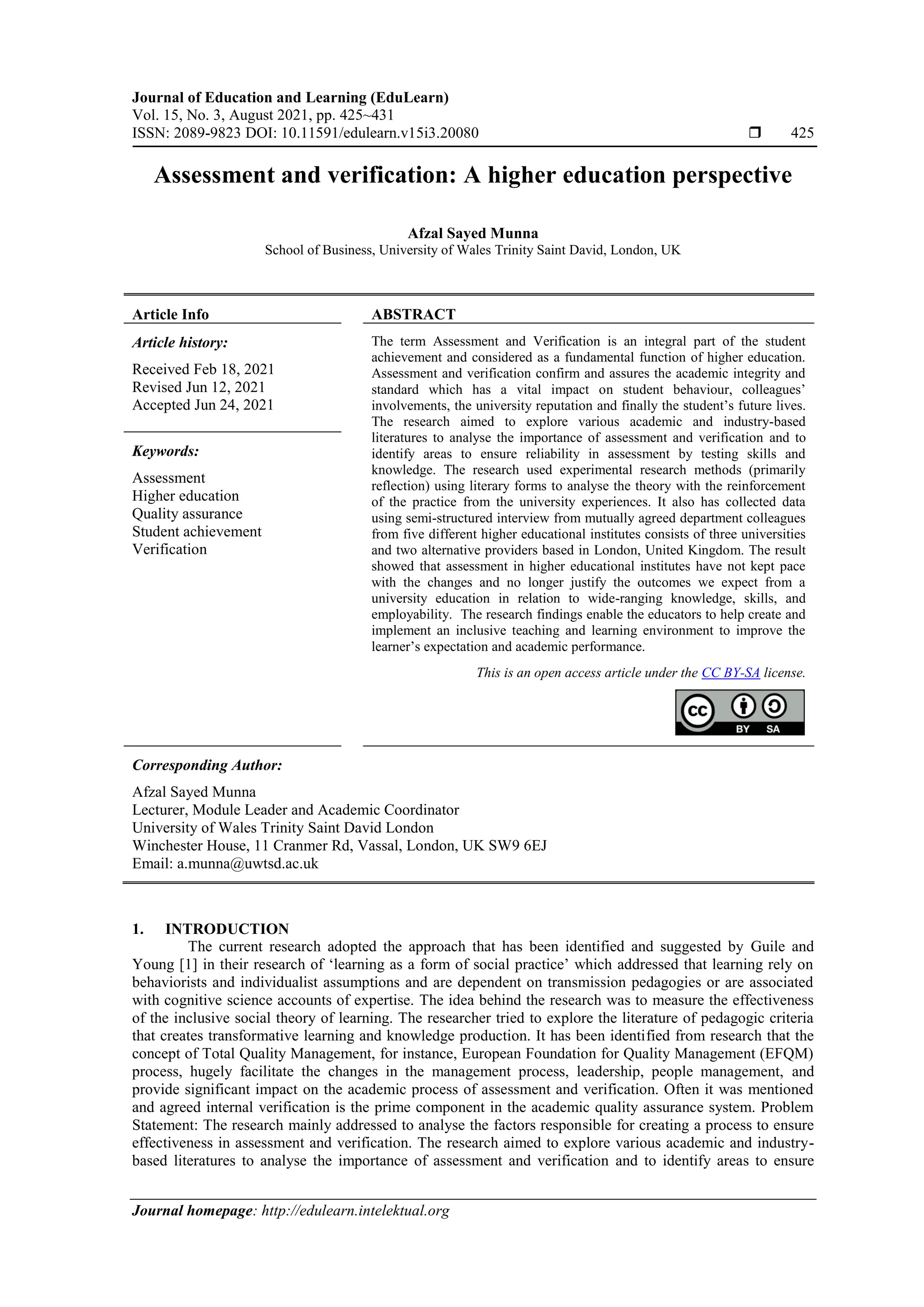 Assessment and verification: A higher education perspective | PDF