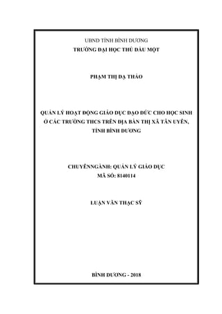 LUẬN VĂN THẠC SĨ: QUẢN LÝ HOẠT ĐỘNG GIÁO DỤC ĐẠO ĐỨC CHO HỌC SINH Ở CÁC TRƯỜNG THCS | PDF