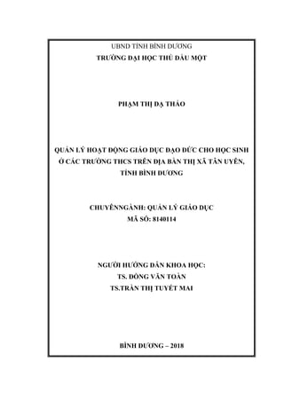 LUẬN VĂN THẠC SĨ: QUẢN LÝ HOẠT ĐỘNG GIÁO DỤC ĐẠO ĐỨC CHO HỌC SINH Ở CÁC TRƯỜNG THCS | PDF