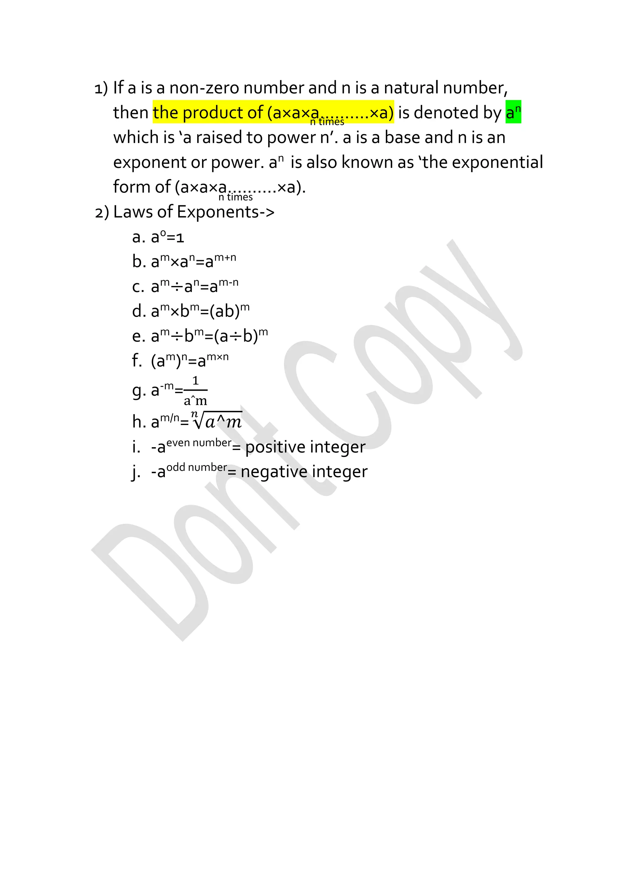 Class 7 Chapter 13 Maths Exponents and Power Notes (NCERT) | PDF