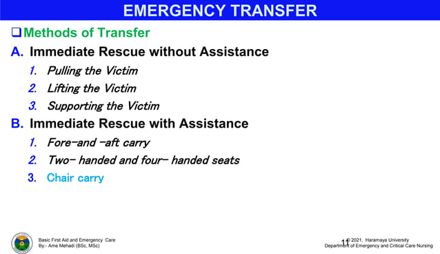 Emergency Rescue & Transfer.pptx | First Aid | Injuries