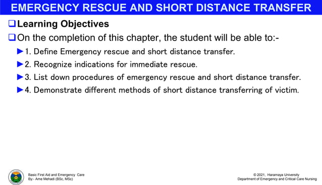 Emergency Rescue & Transfer.pptx | First Aid | Injuries