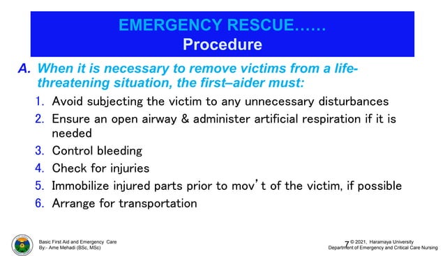 Emergency Rescue & Transfer.pptx | First Aid | Injuries