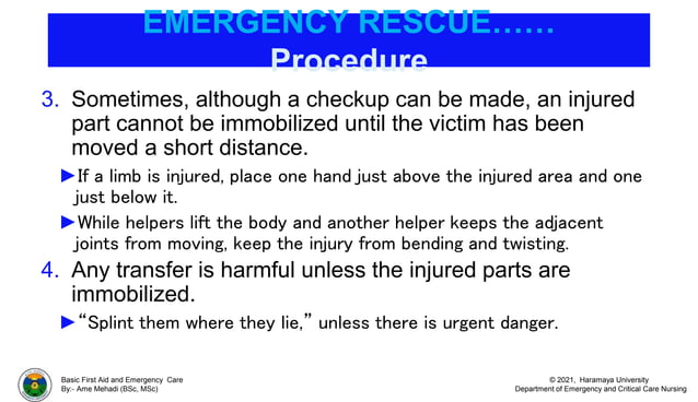 Emergency Rescue & Transfer.pptx | First Aid | Injuries