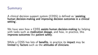 Principles of Health Informatics: Clinical decision support systems | PDF