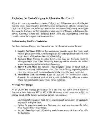 Exploring the Cost of Calgary to Edmonton Bus Travel | PDF