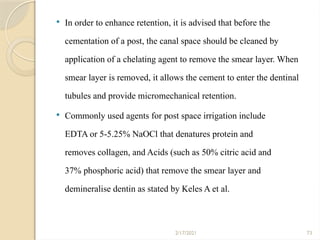 PROSTHODONTIC MANAGEMENT OF ENDODONTICALLY TREATED TEETH | PPTX