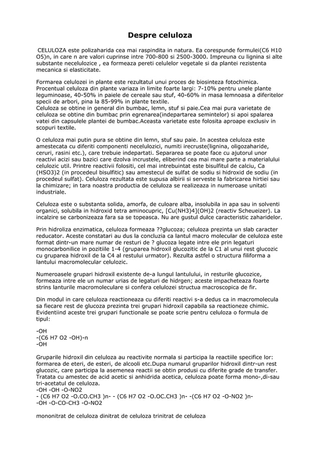 CELULOZA este polizaharida cea mai raspindita in natura | PDF