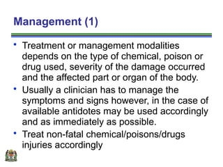 13.0 MANAGEMENT OF INJURIES DUE TO CHEMICAL, POISON AND DRUGS.pptx