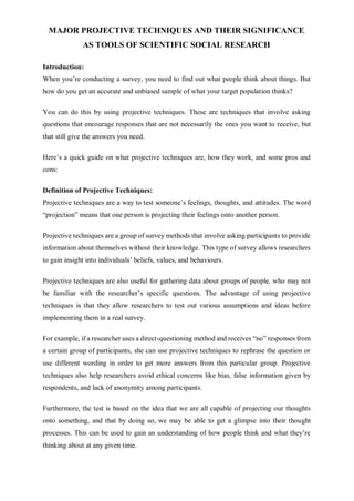 MAJOR PROJECTIVE TECHNIQUES AND THEIR SIGNIFICANCE AS TOOLS OF ...