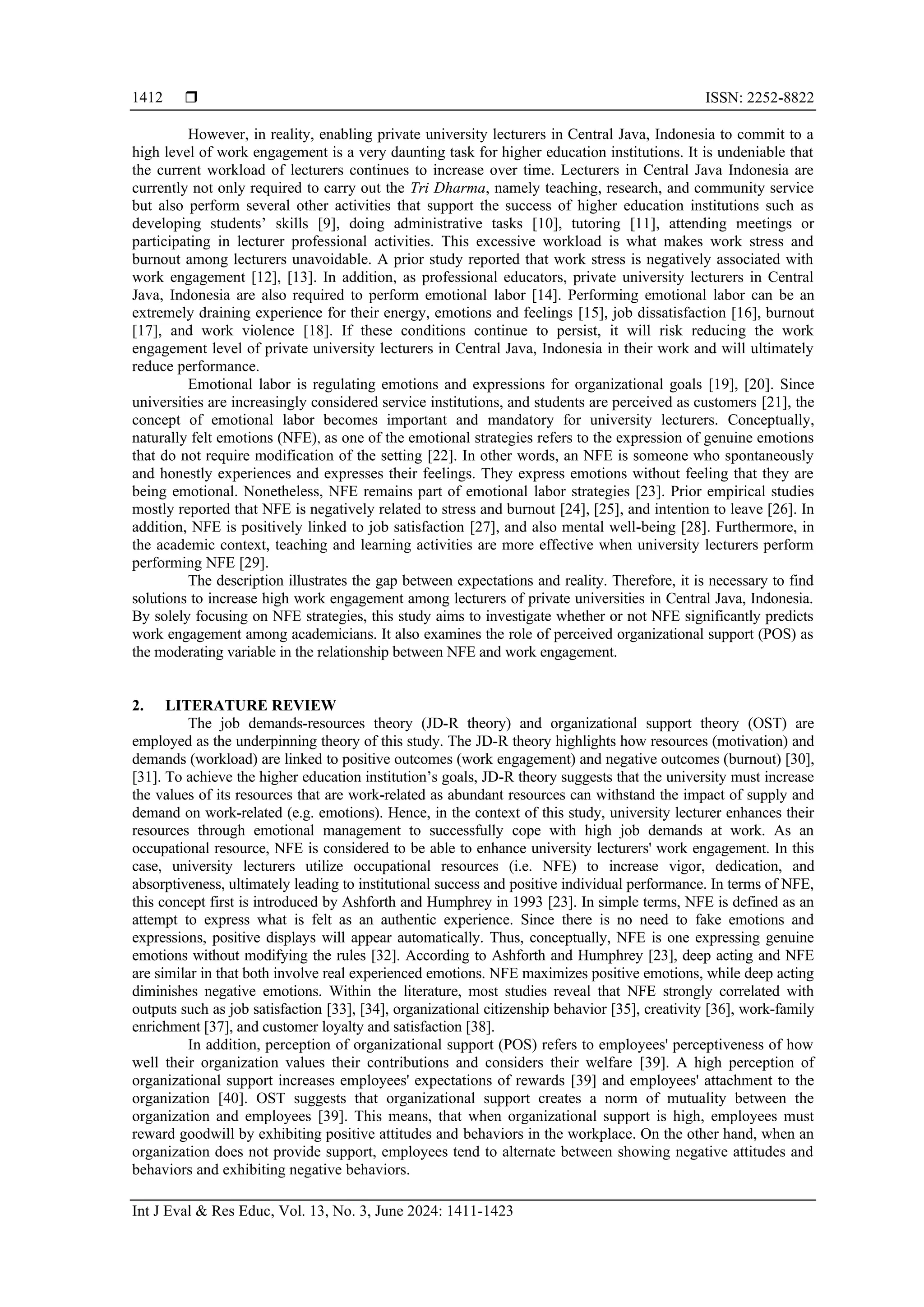 Naturally felt emotions, work engagement: the moderating role of perceived organizational ...