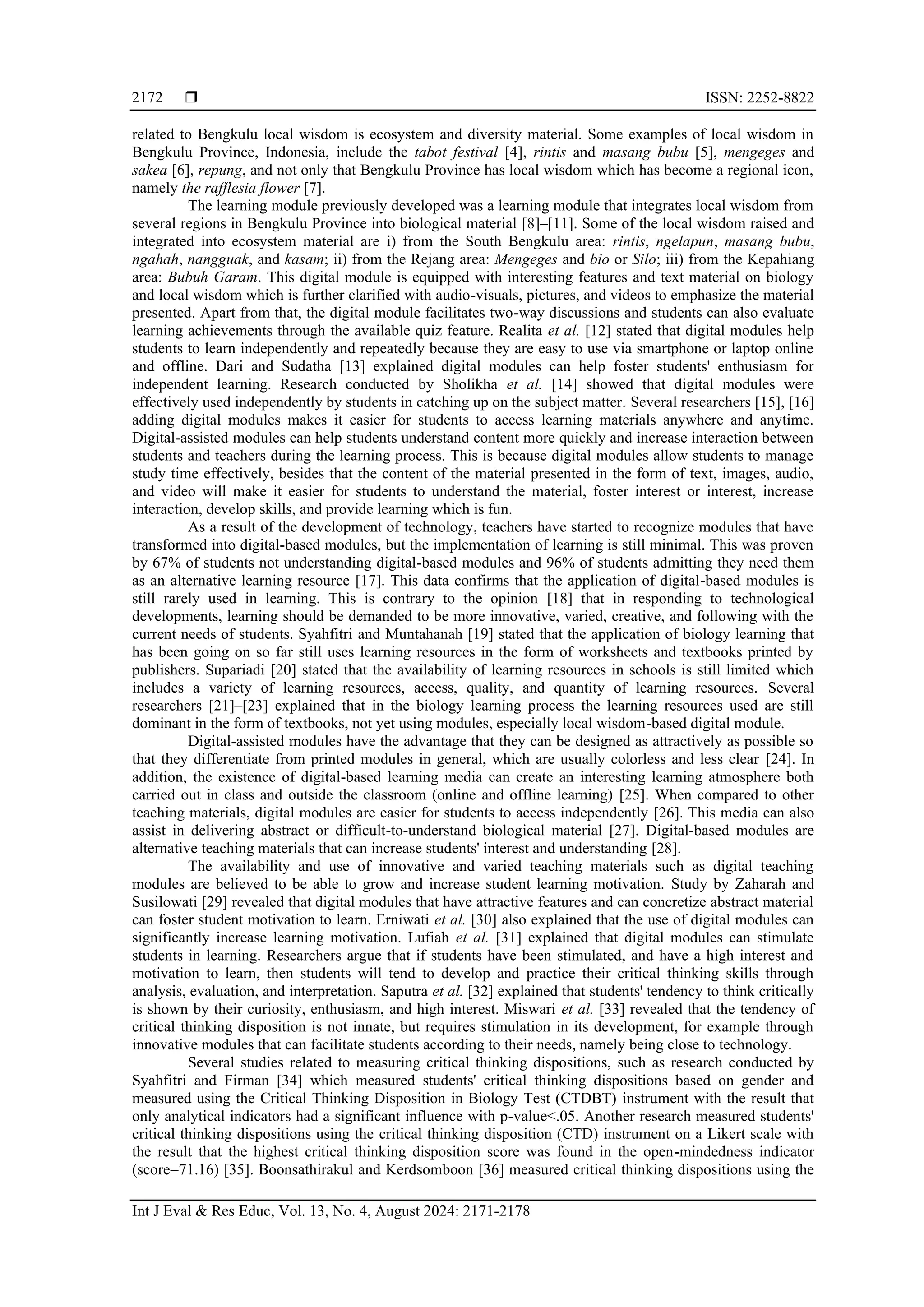 The effectiveness of local wisdom-based interactive digital module on ...