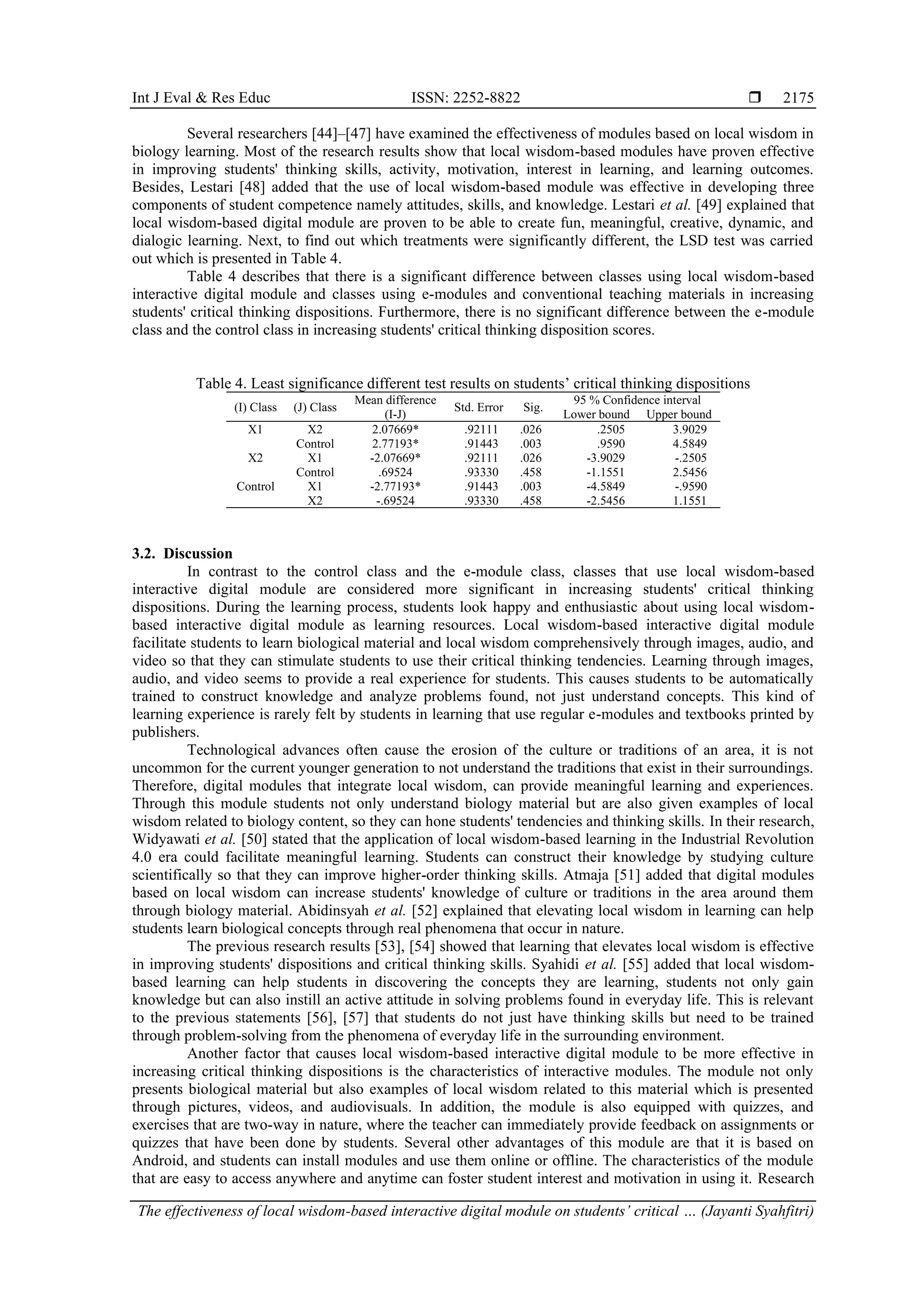 The effectiveness of local wisdom-based interactive digital module on ...