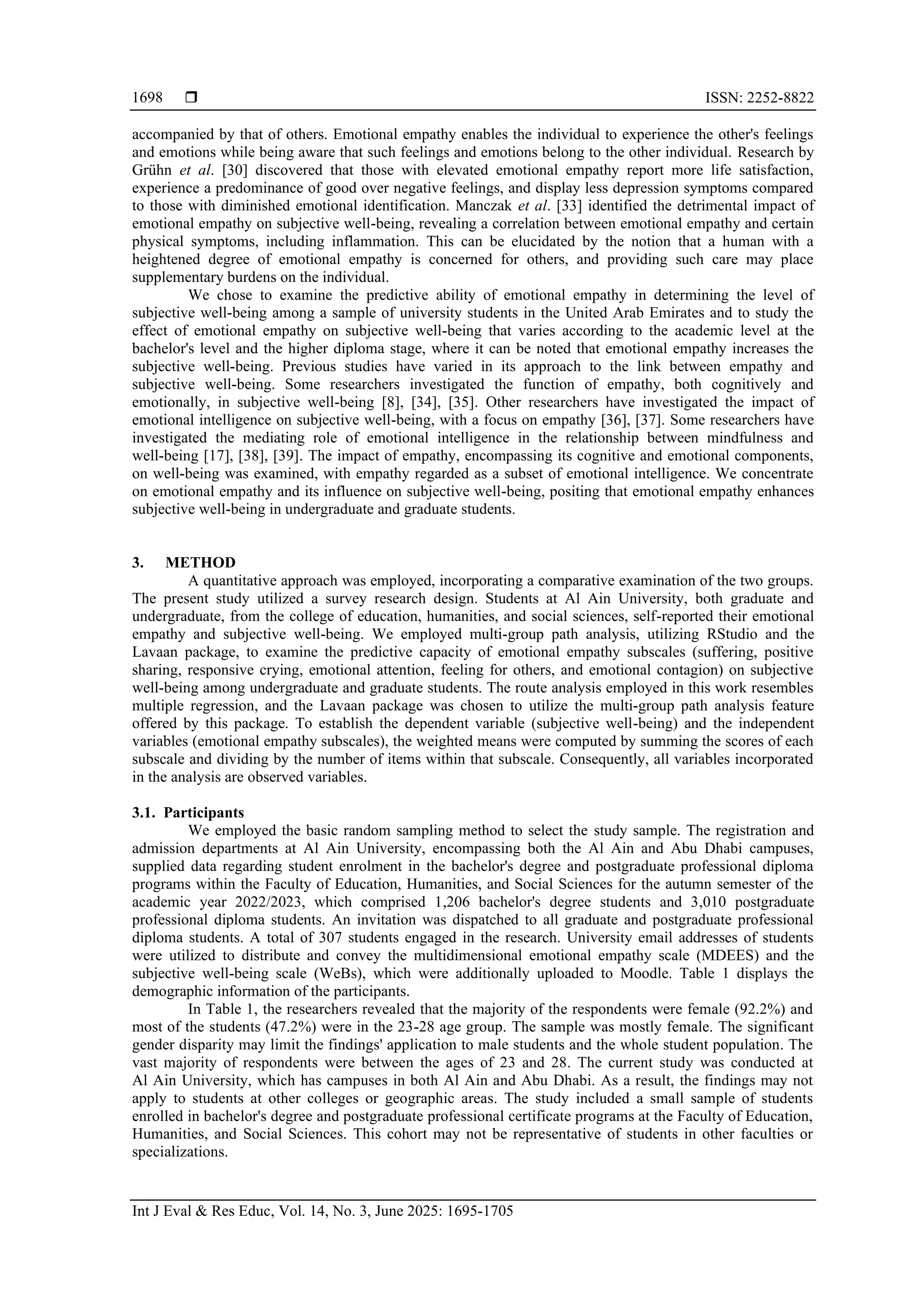Emotional empathy predicting subjective well-being: undergraduate and ...
