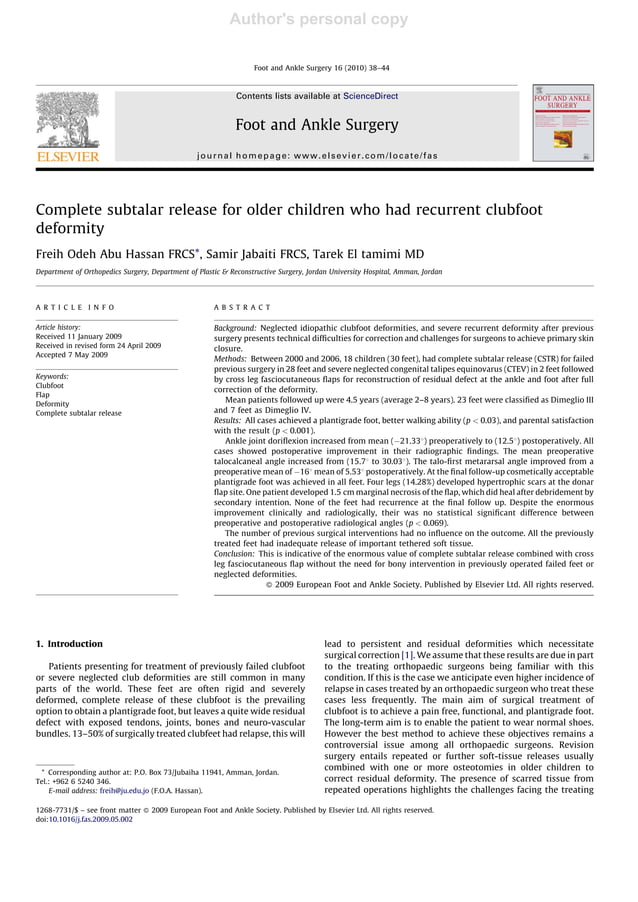 Complete subtalar release for older children with neglected CTEV ...