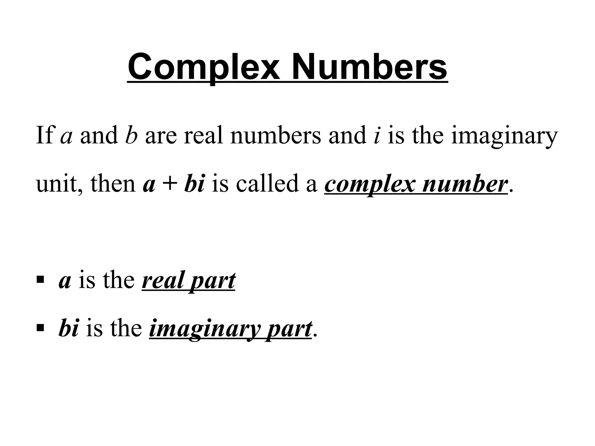 1.3 Complex Numbers, Quadratic Equations In The Complex Number System | PPT