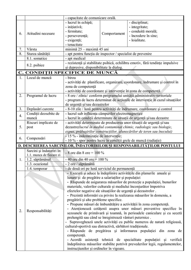 Fisa postului sp. prevenire-model | PDF