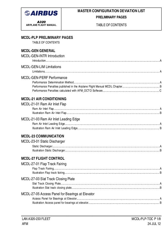 13 master configuration deviation list a-320